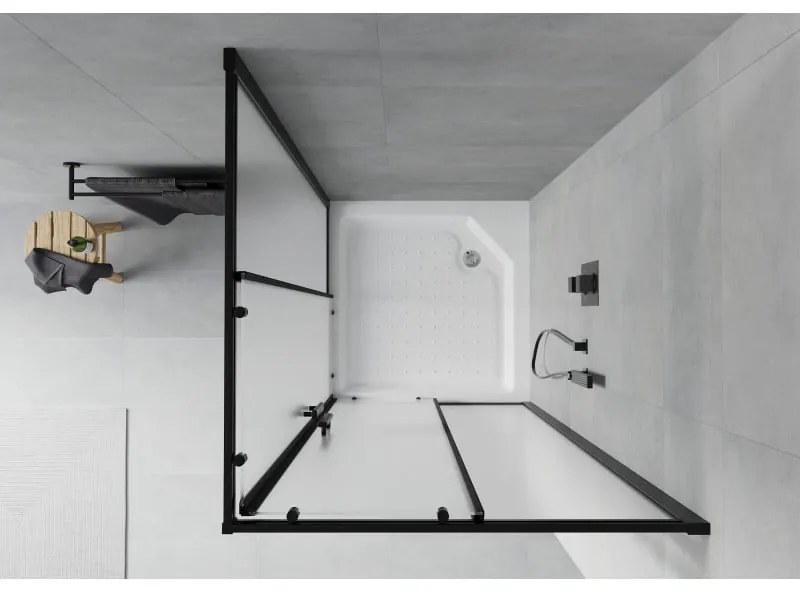 Mexen Rio, sprchový kout s posuvnými dveřmi 90x90x190 cm, 5mm sklo námraza, černý profil + bílá sprchová vanička RIO, 860-090-090-70-30-4510