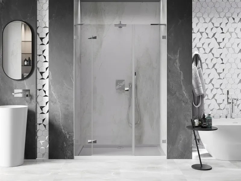 Mexen Lunar L, levé otočné sprchové dveře 150 cm, čiré sklo, chromový profil, 834SL-150-050-01-00-L