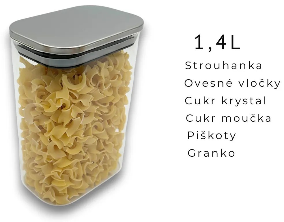 Arte Regal Sada 12ks skleněných dóz obdelníkových s nerezovým víkem  VIVO - 12ks