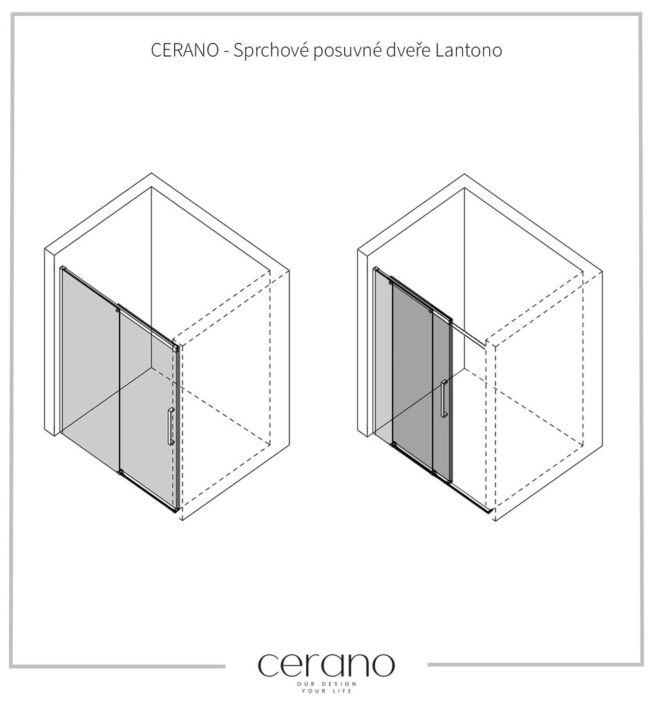 CERANO - Sprchové posuvné dveře Lantono L/P - 8 mm - černá matná, grafitové sklo - 100x195 cm, CER-CER-8050BD7235