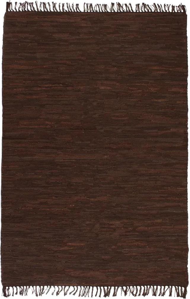 Ručně tkaný koberec Chindi kůže - hnědý | 80x160 cm