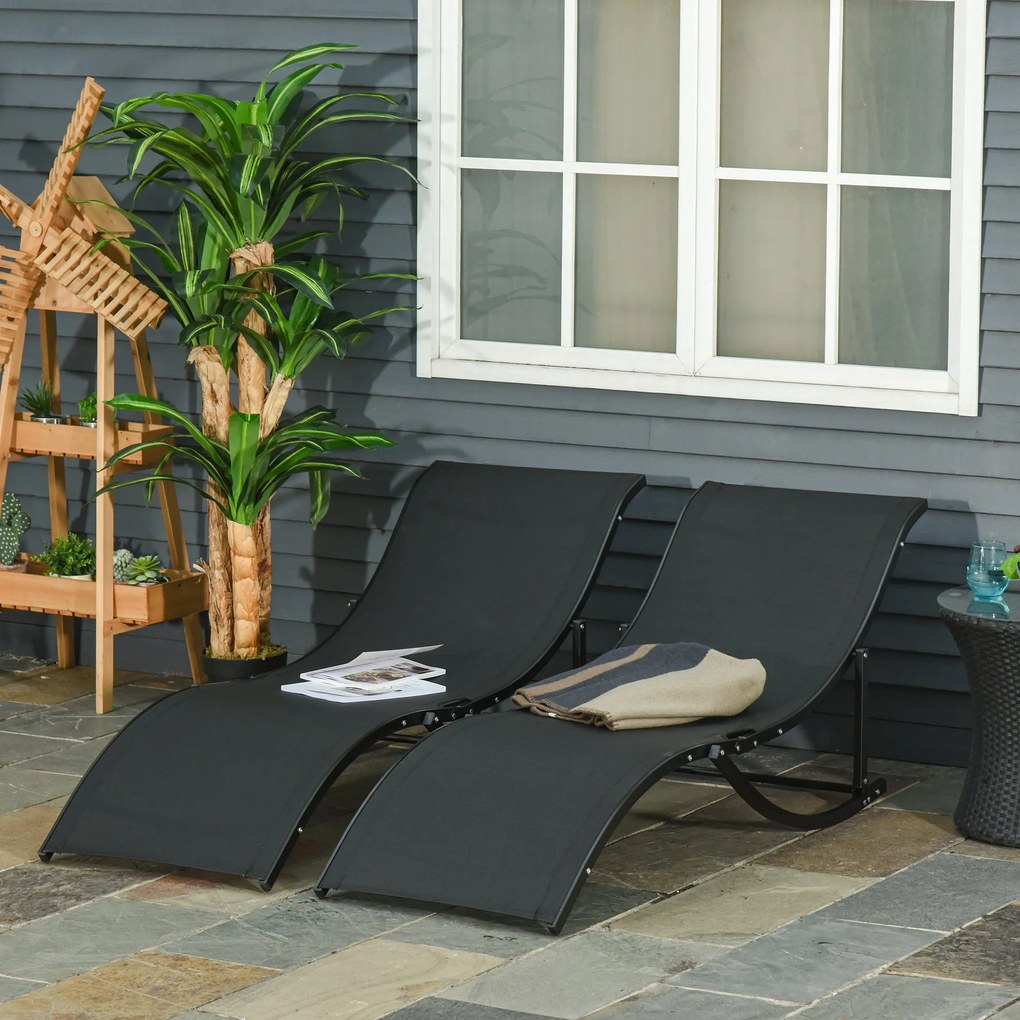 Outsunny Sada 2 ergonomických skládacích slunečníků z hliníku s textilním potahem pro bazén, patio, zahradu, terasu 165x61x63 cm černá | Aosom