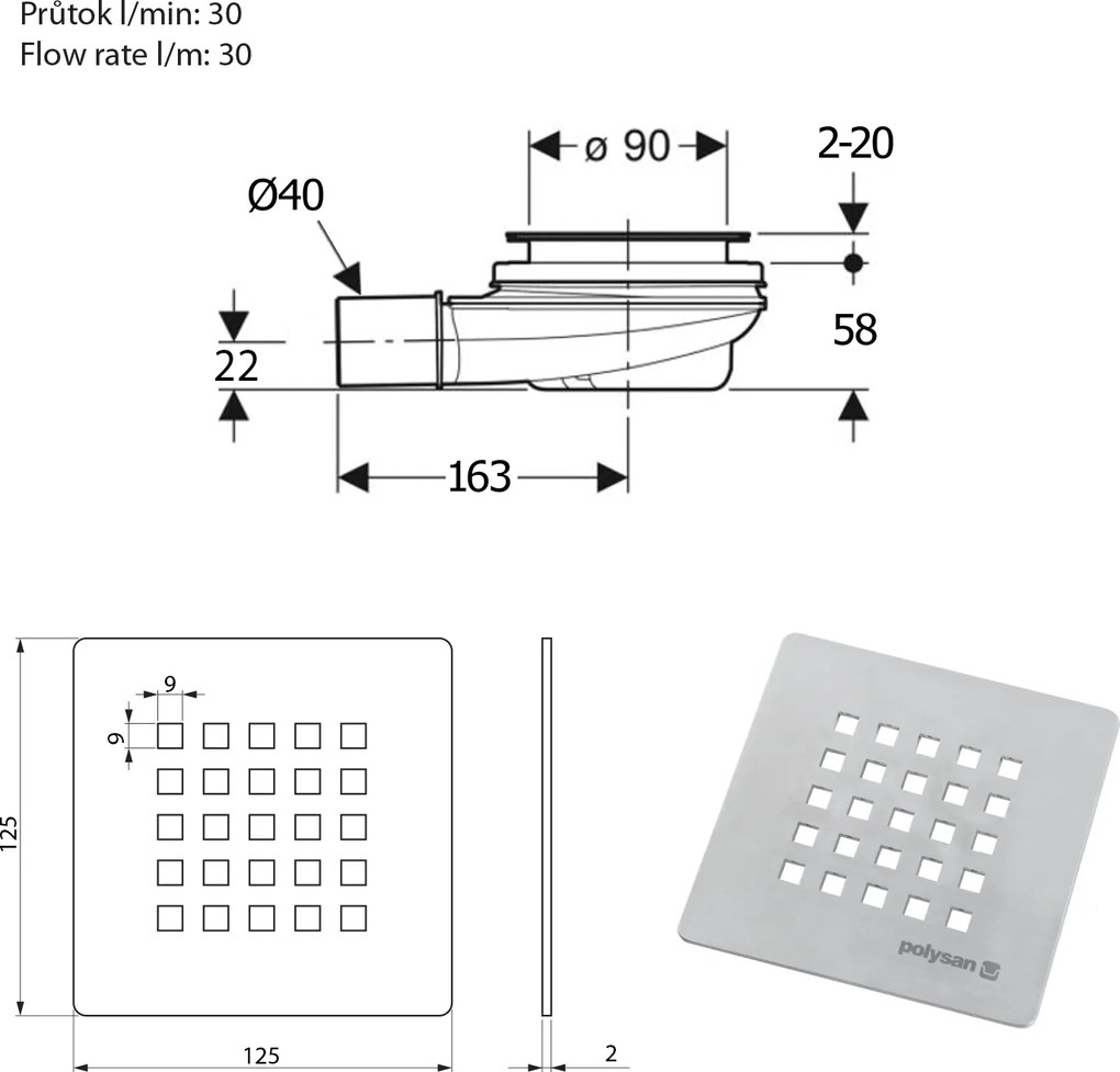 Polysan Treneca vaničkový sifon průměr otvoru 90 mm DN40 krytka béžová mat 84999.81