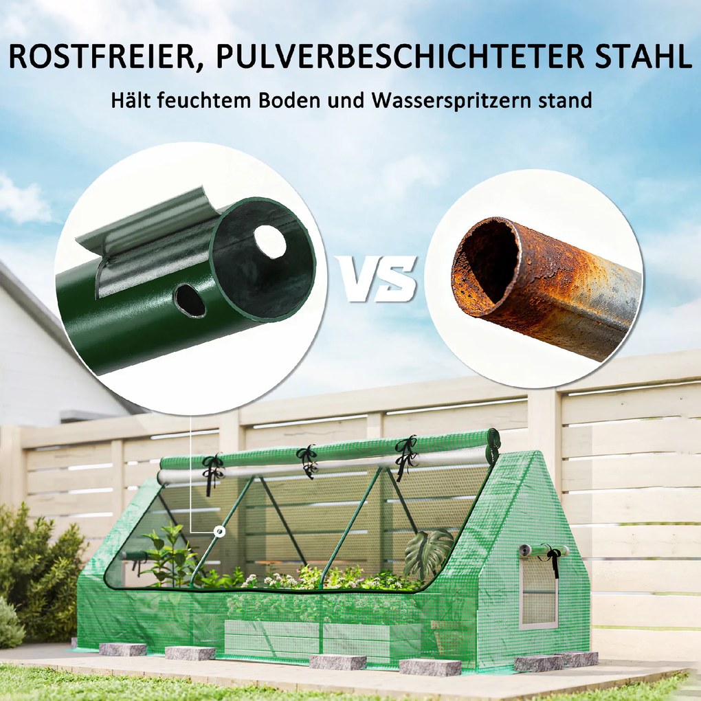 Fóliový skleník Outsunny mini s oknem ze síťoviny, odolný proti UV záření, PE fólie, 240 x 90 x 90 cm, ideální pro zahradnictví a pěstování | Aosom.de