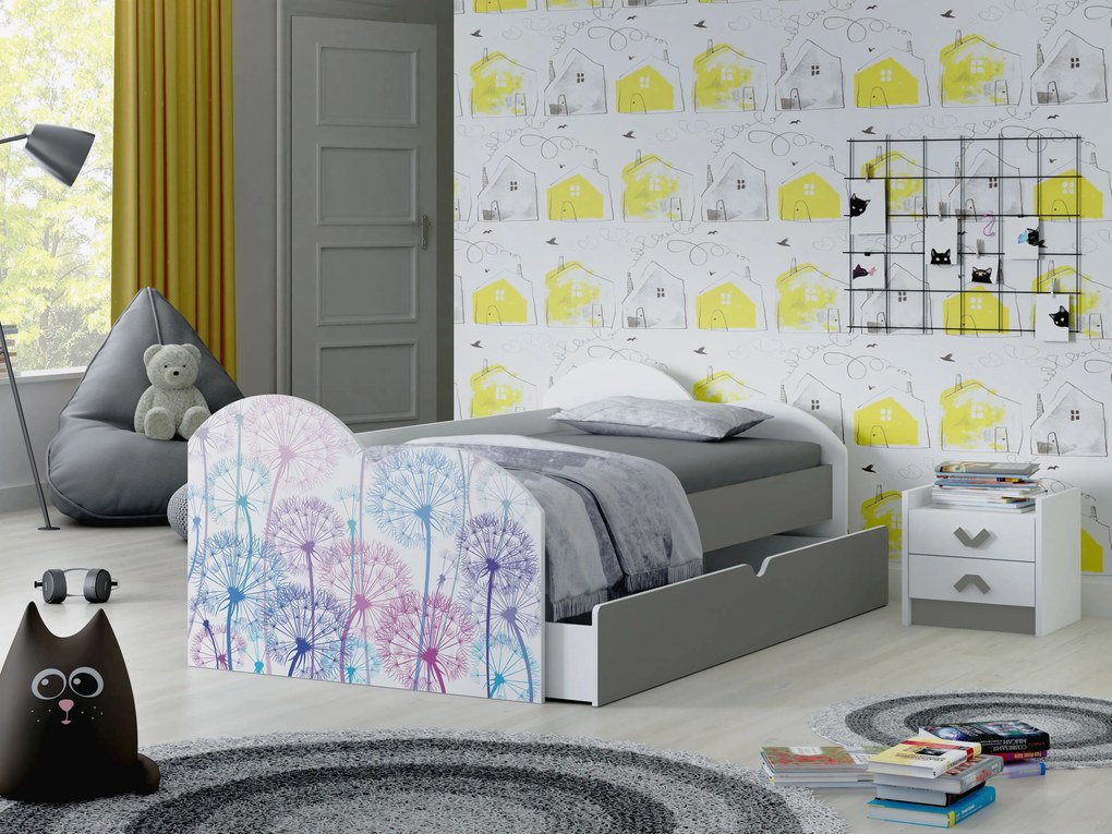 Svět pokojů Dětská postel s obrázkem Klasik PAMPELIŠKY Barva: Cappucino, Úložný prostor: ANO, Rozměr: 160x80 cm