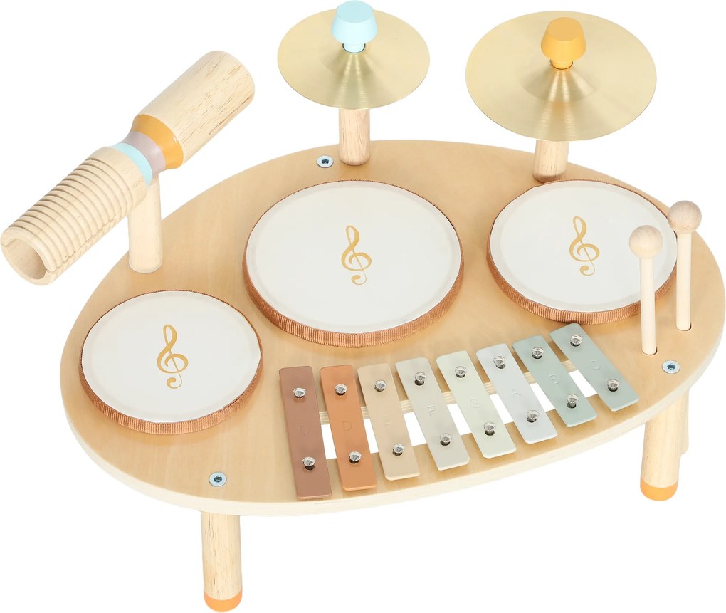 AIYAPLAY dětské bicí 4-v-1 Montessori sada hudebních nástrojů s bubny, xylofonem a perkusními nástroji pro děti od 2 let