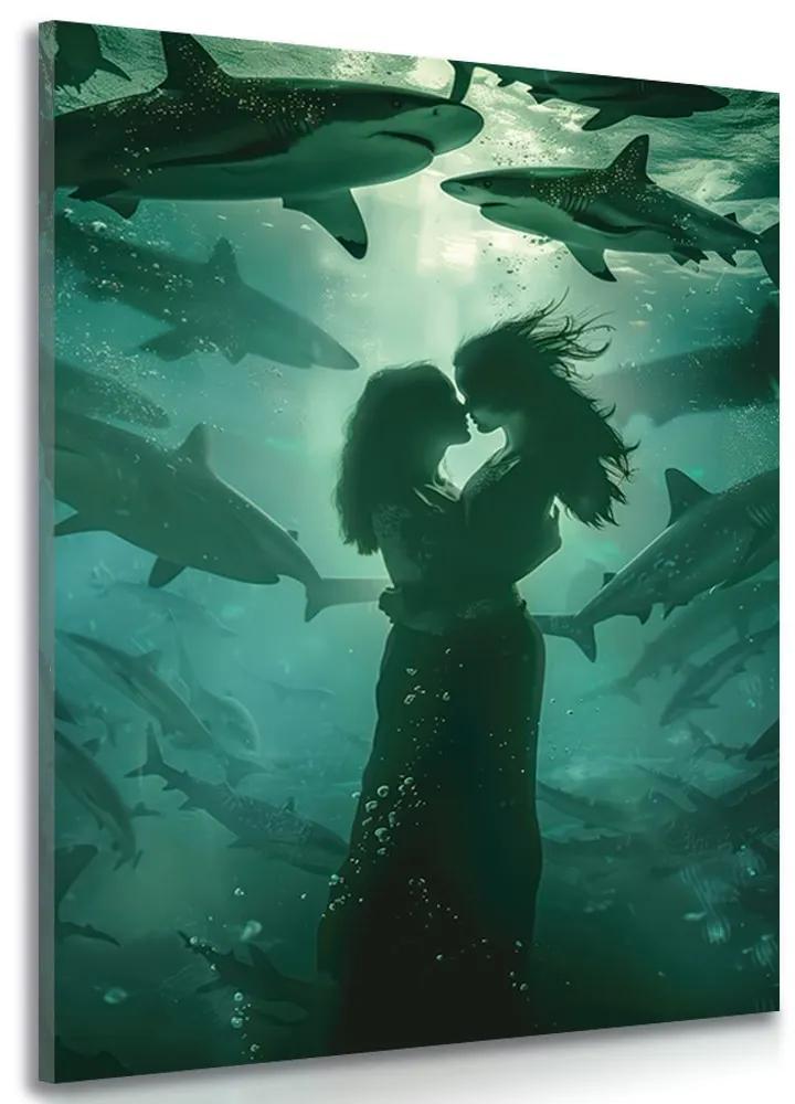 Obraz objetí žen mezi žraloky