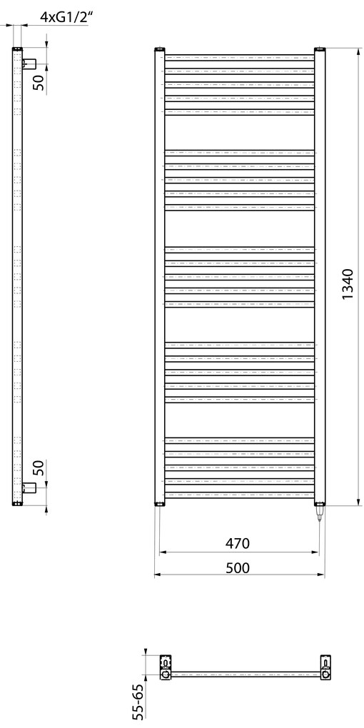 Sapho Sapho, METRO-E elektrické topné těleso, rovné, 500x1340 mm, 500 W, černá matná, ME513B