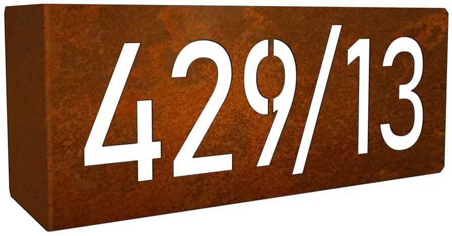 Cortenové domovní číslo tabulka 7c Velikost: 20 x 50 x 15(ohyb) cm  (XXL), Ohyb: Na levé straně od čísla