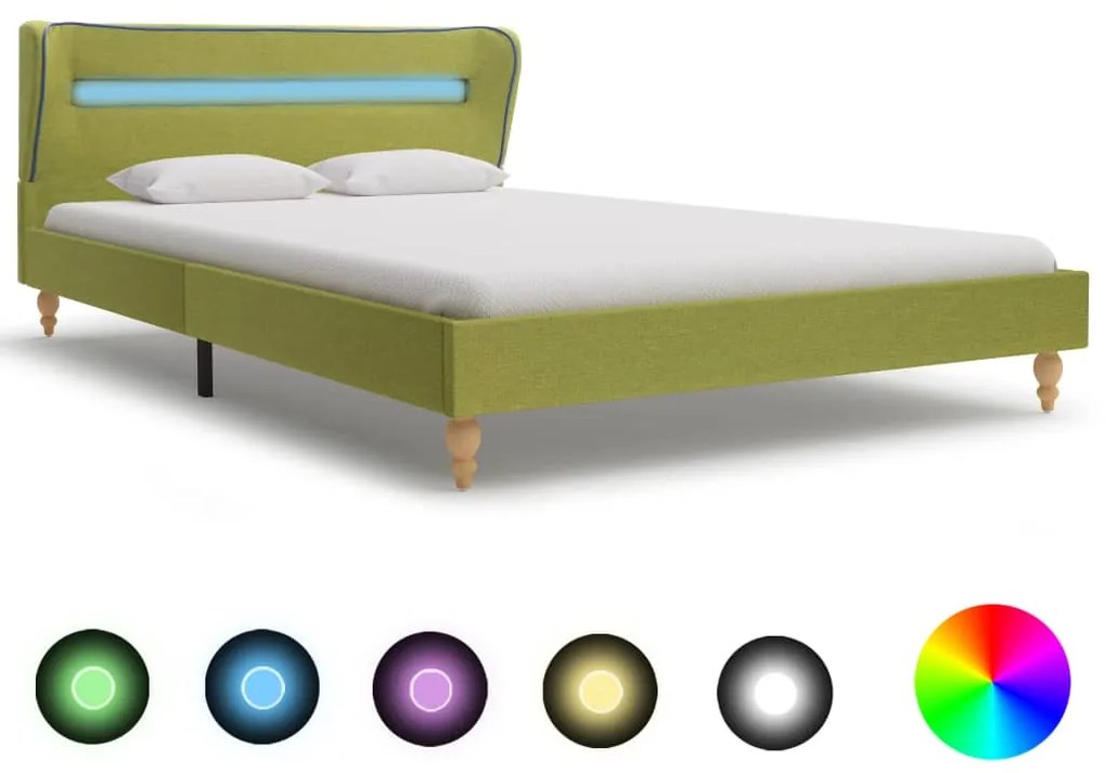 280608 vidaXL Rám postele s LED světlem zelený textil 120 x 200 cm