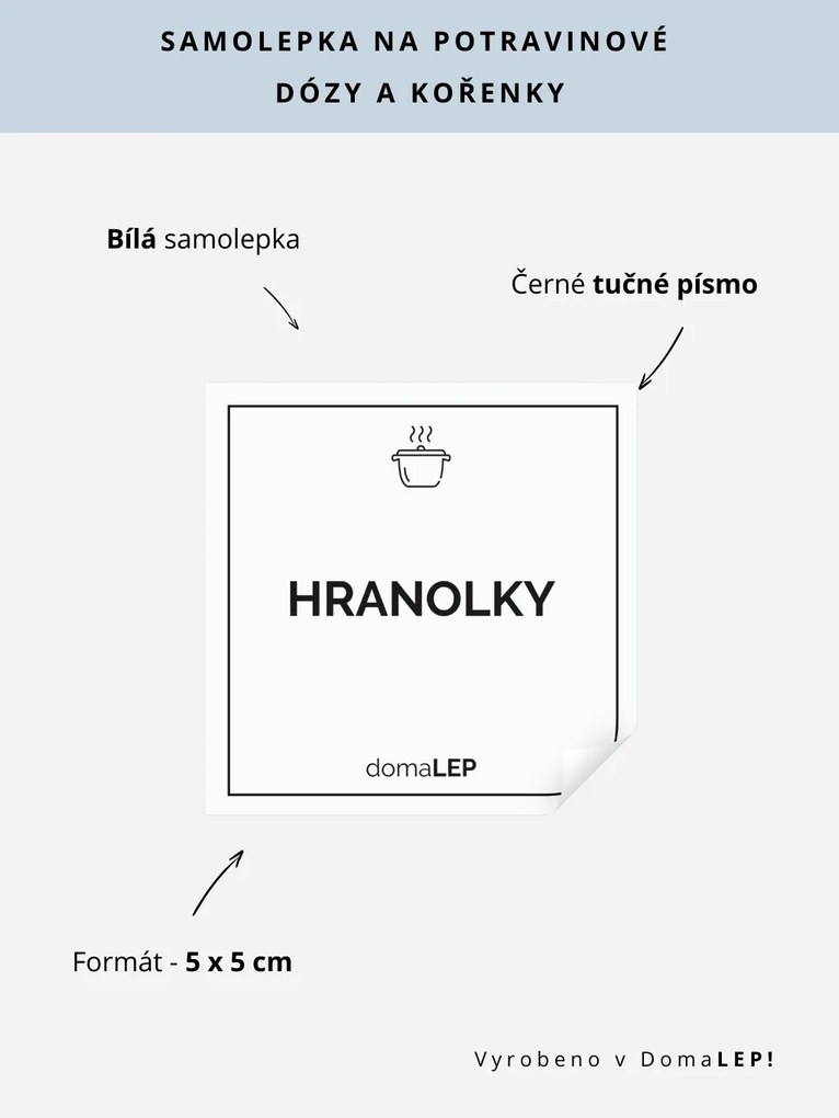 Samolepka na kořenky HRANOLKY bílá 5 × 5 cm tučné písmo
