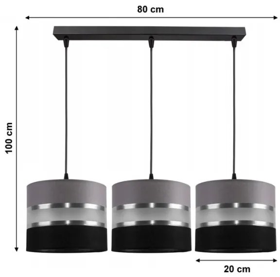 Lustr na lanku CORAL 3xE27/60W/230V černošedá