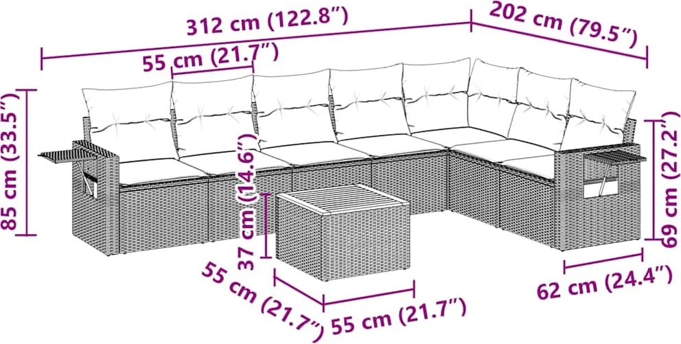 8dílná zahradní sedací souprava s poduškami černá polyratan 3256924