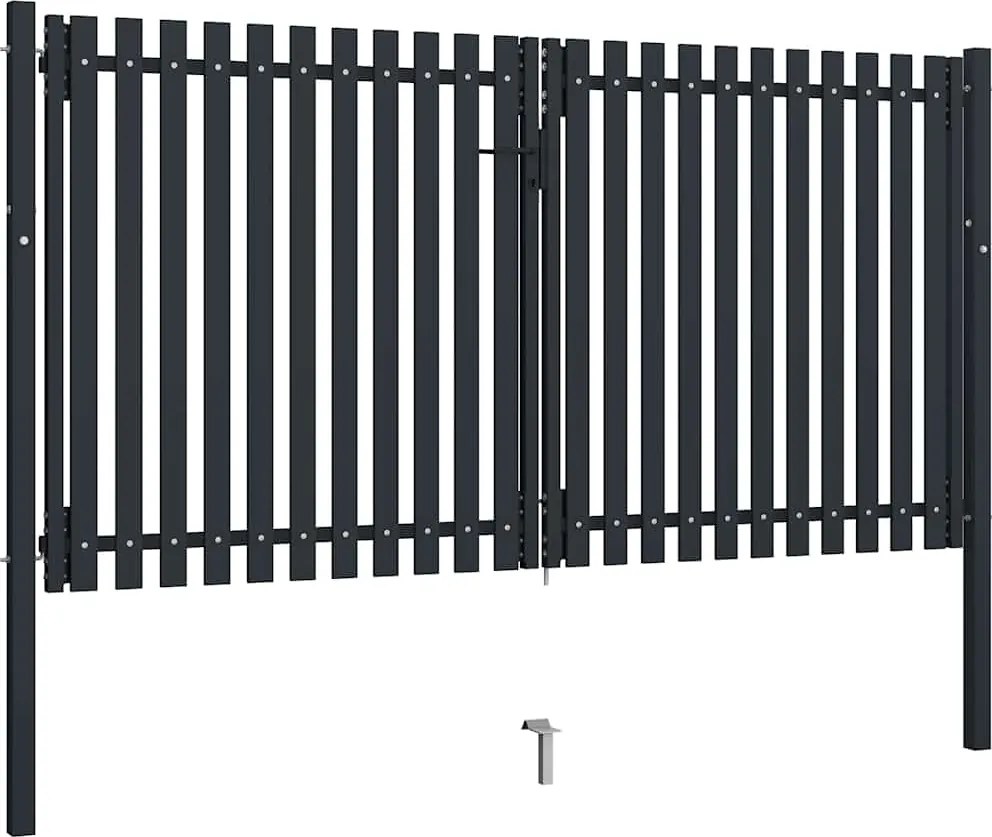 Dvoukřídlé plotové brány s ocelovými dveřmi 300 x 150 cm antracitové 146353