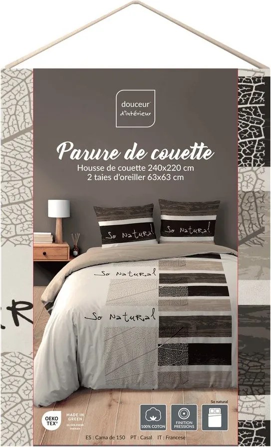 Hnědé 3dílné bavlněné povlečení na dvoulůžko/prodloužené 240x220 cm So Natural – douceur d'intérieur