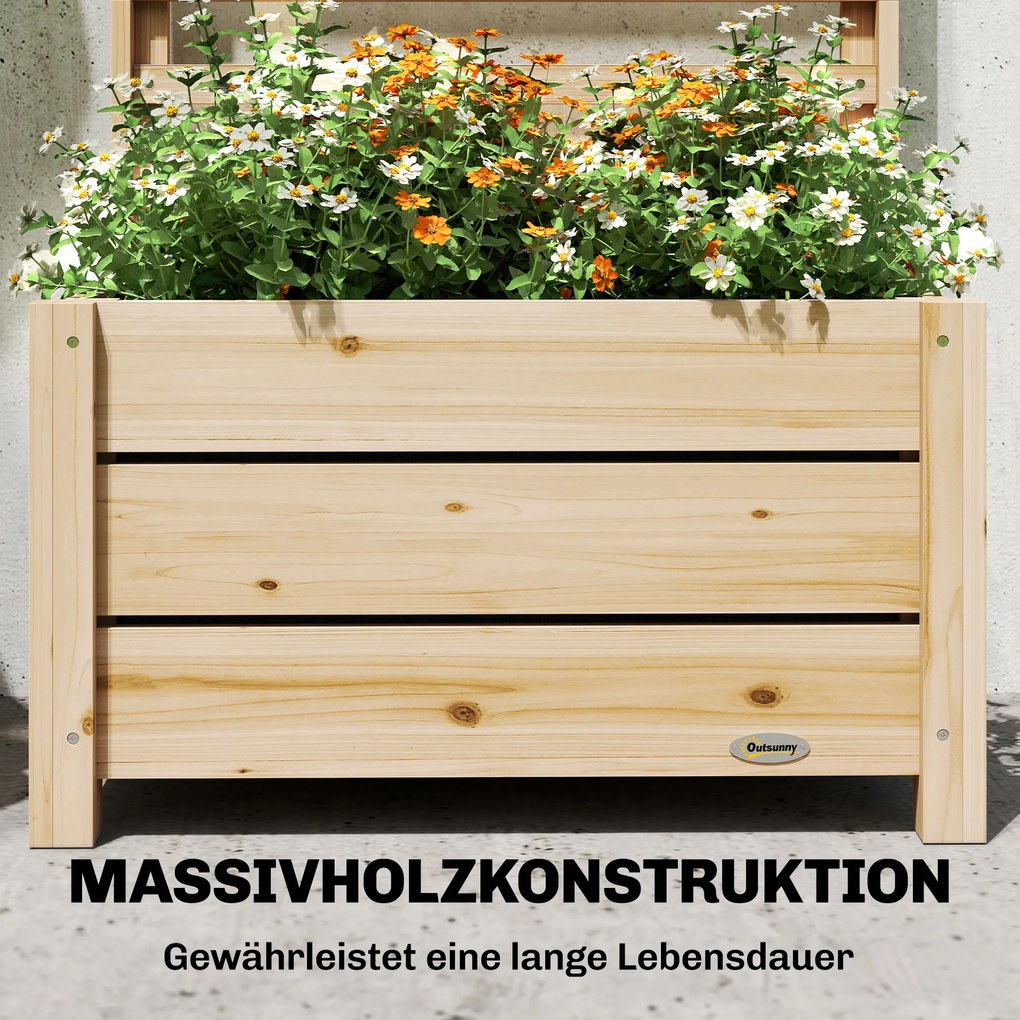 Vyvýšený truhlík Outsunny s mříží — přírodní smrkové dřevo, odtokový otvor, netkaná vložka, 60 x 39 x 120 cm