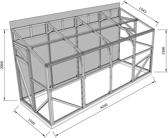 WEISA Skleník ke stěně 1,5x4m - 4mm