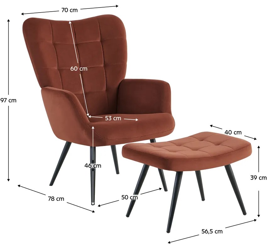 Relaxační křeslo ušák s podnožkou LUMEN - hnědá Velvet látka