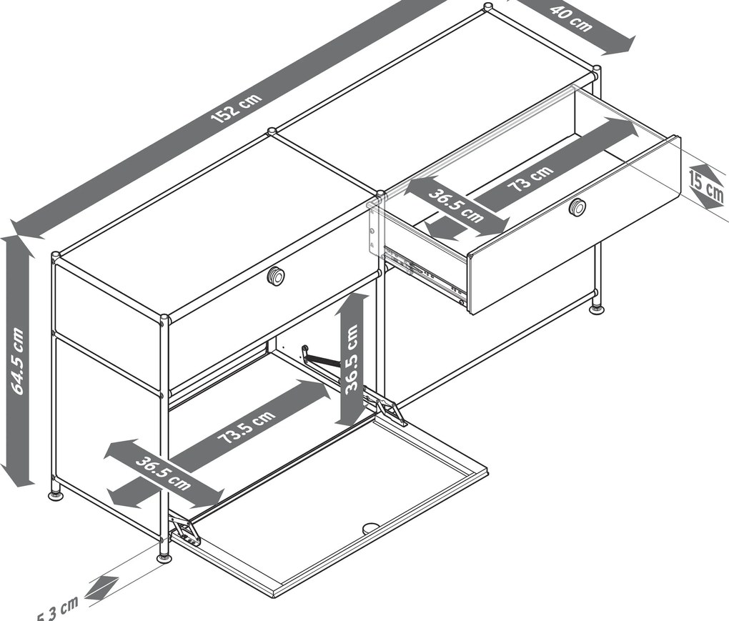 Tchibo - Kovová odkládací skříňka »Cn3« se 2 výklopnými dvířky a 2 zásuvkami - barva: zelená