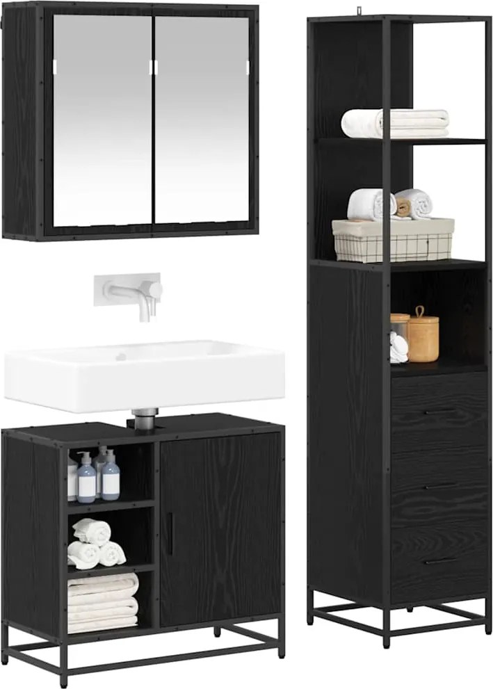 Sada koupelnového nábytku 3 ks Černý dub 65 x 33 x 60 cm 3402407