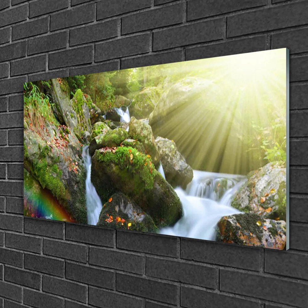 Obraz na skle Vodopád Duha Příroda Potok 125x50 cm