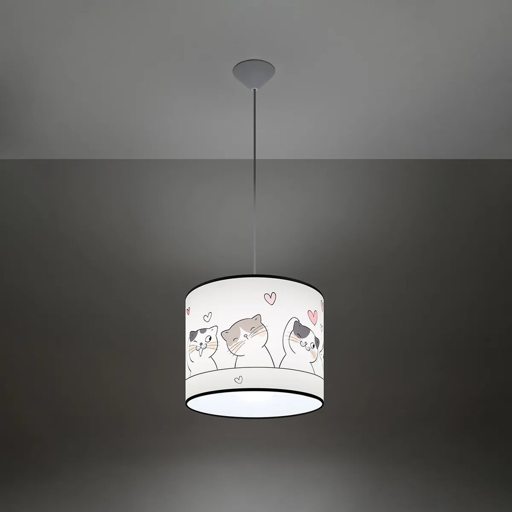 Dětské závěsné svítidlo Cat, 1x plastové stínítko se vzorem, (fi 30cm)