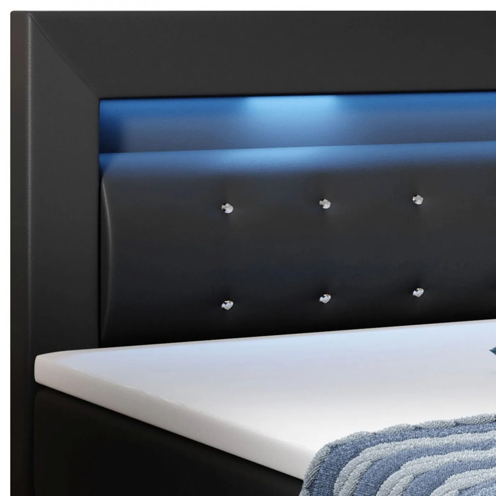 Goleto Postel Box Spring Montana s LED osvětlením 180 x 200 cm | černá