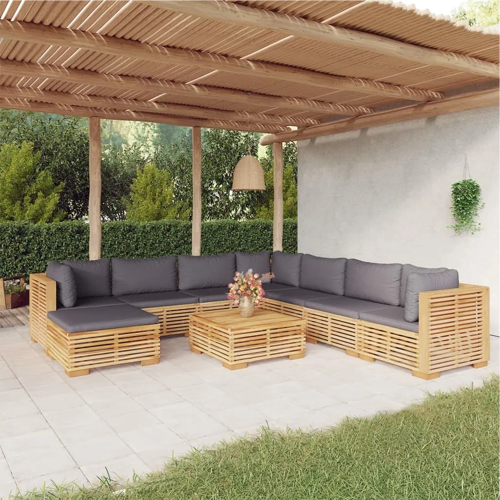 9dílná zahradní sedací souprava s poduškami masivní teak, 3100890