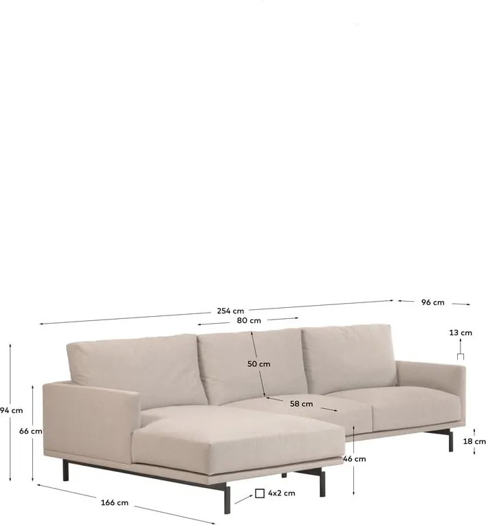 Béžová rohová pohovka Kave Home Galene, pravý roh, 254 cm