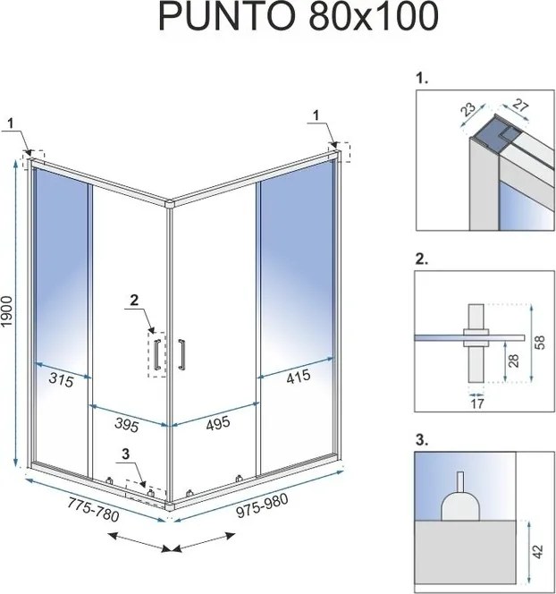 Rea Punto Black Mat, sprchový kout s posuvnými dveřmi 80(dveře) x 100(dveře) x 190 cm + sprchová vanička Savoy, KPL-K1017