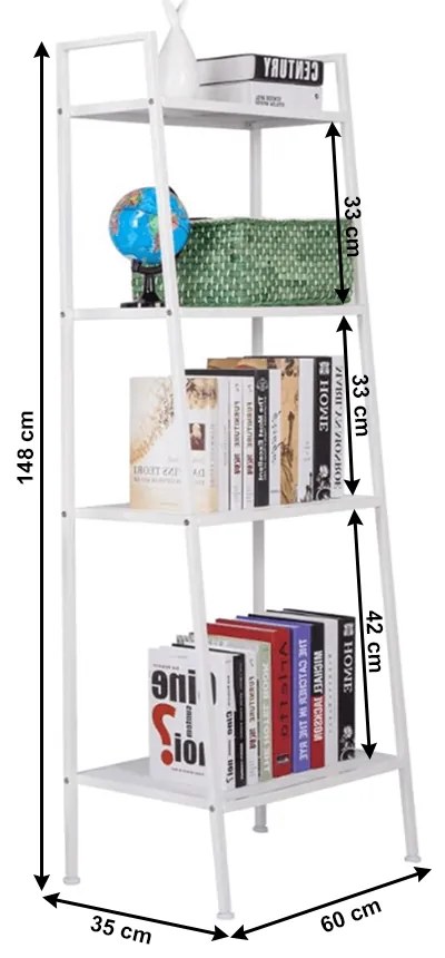 Kondela 4-policový kovový regál, bílá, ALDEA