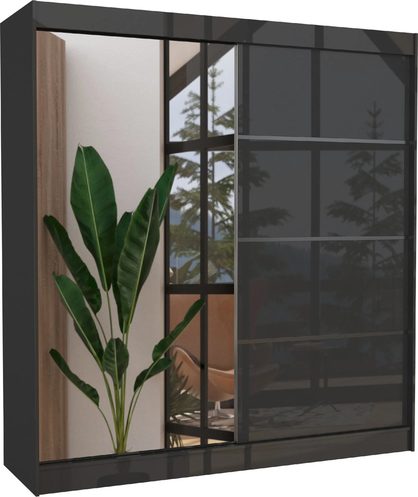 ADRK Furniture Posuvná skříň s zrcadlem GILTON 200 ADRK-SW-GIL-B-200