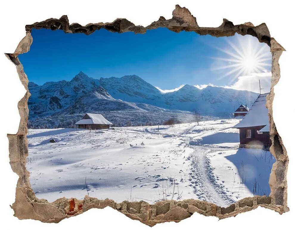 Wallmuralia Díra 3D ve zdi nálepka Tatry 95x64 cm