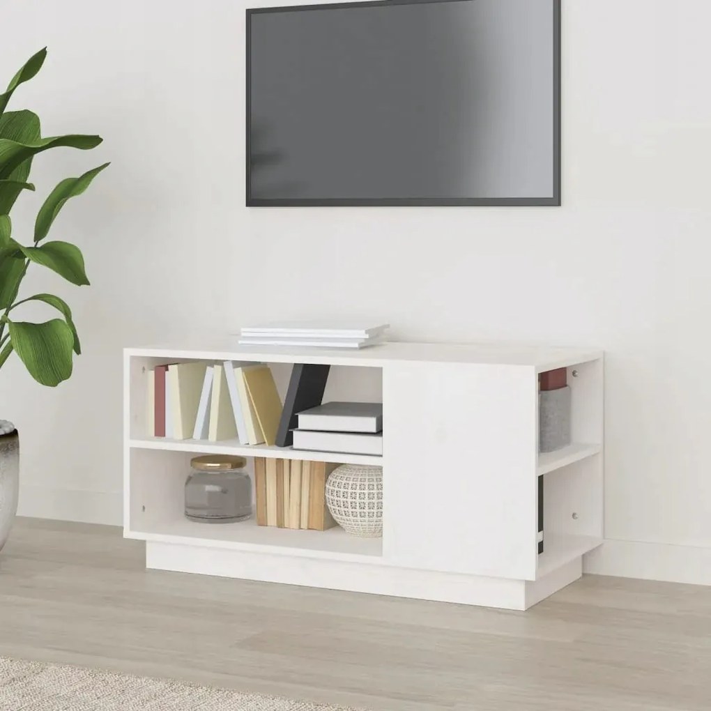Tv Skříňka Šedá 80 X 35 X 40,5 Cm Masivní Borové Dřevo Bílá