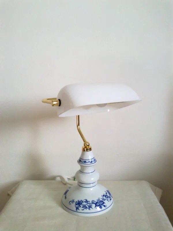 Lampa cibulák bankovní - originální porcelán Dubí - bílá (bank lampa bílá)