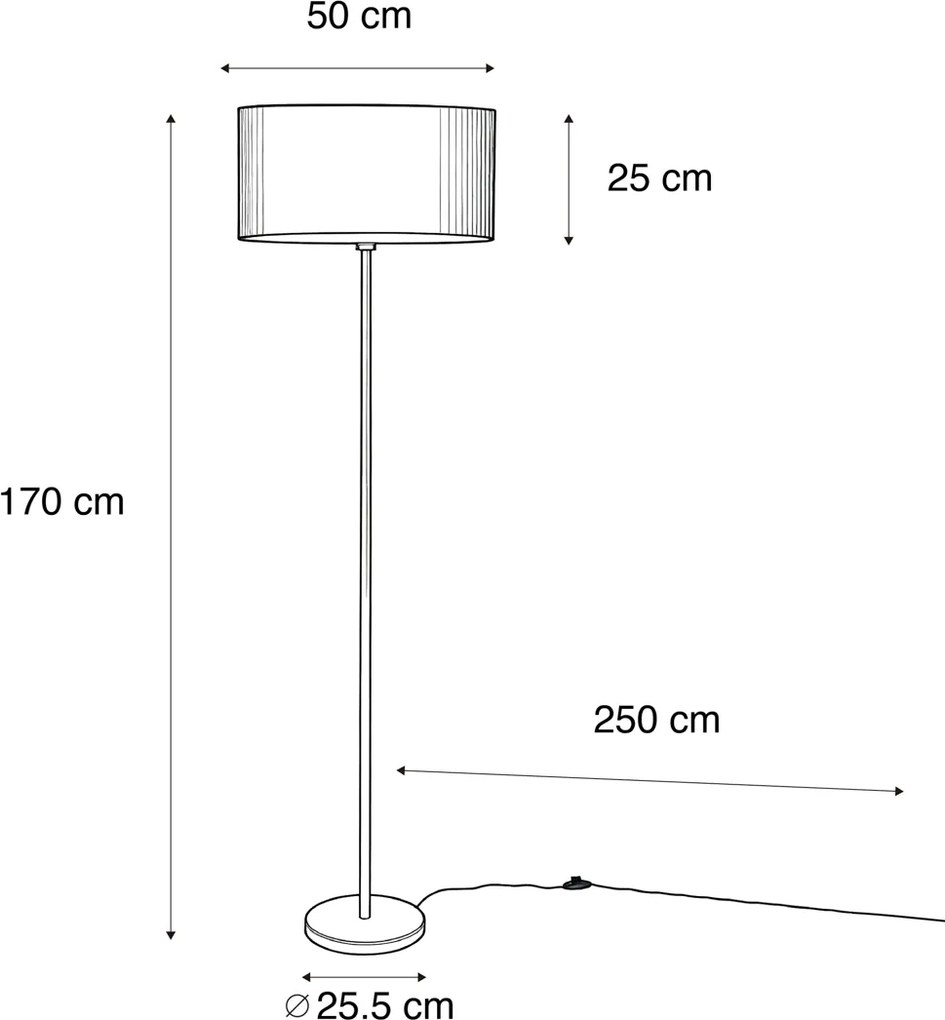 Japandi stojací lampa béžová s hnědo-béžovým pruhovaným stínidlem 50 cm - Simplo
