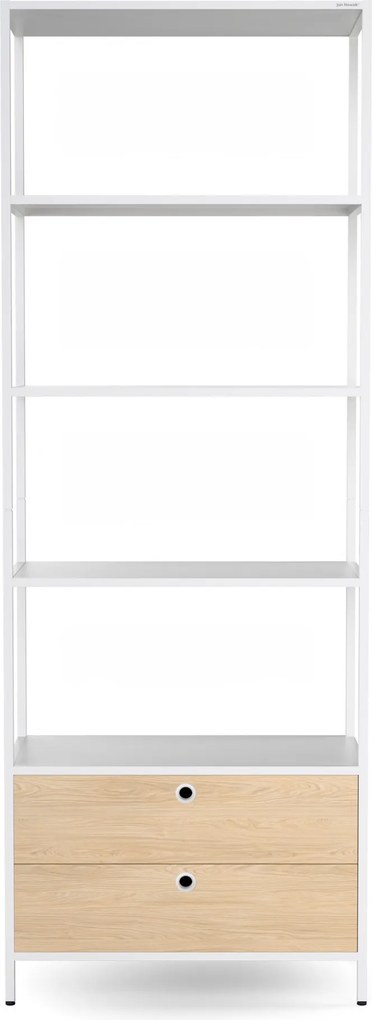 Regál se zásuvkami do kanceláře, na šanony a dokumenty, otevřené police, kovový, bílý/dub sonoma, 800x2200x400 mm: ARIEL Eco Design