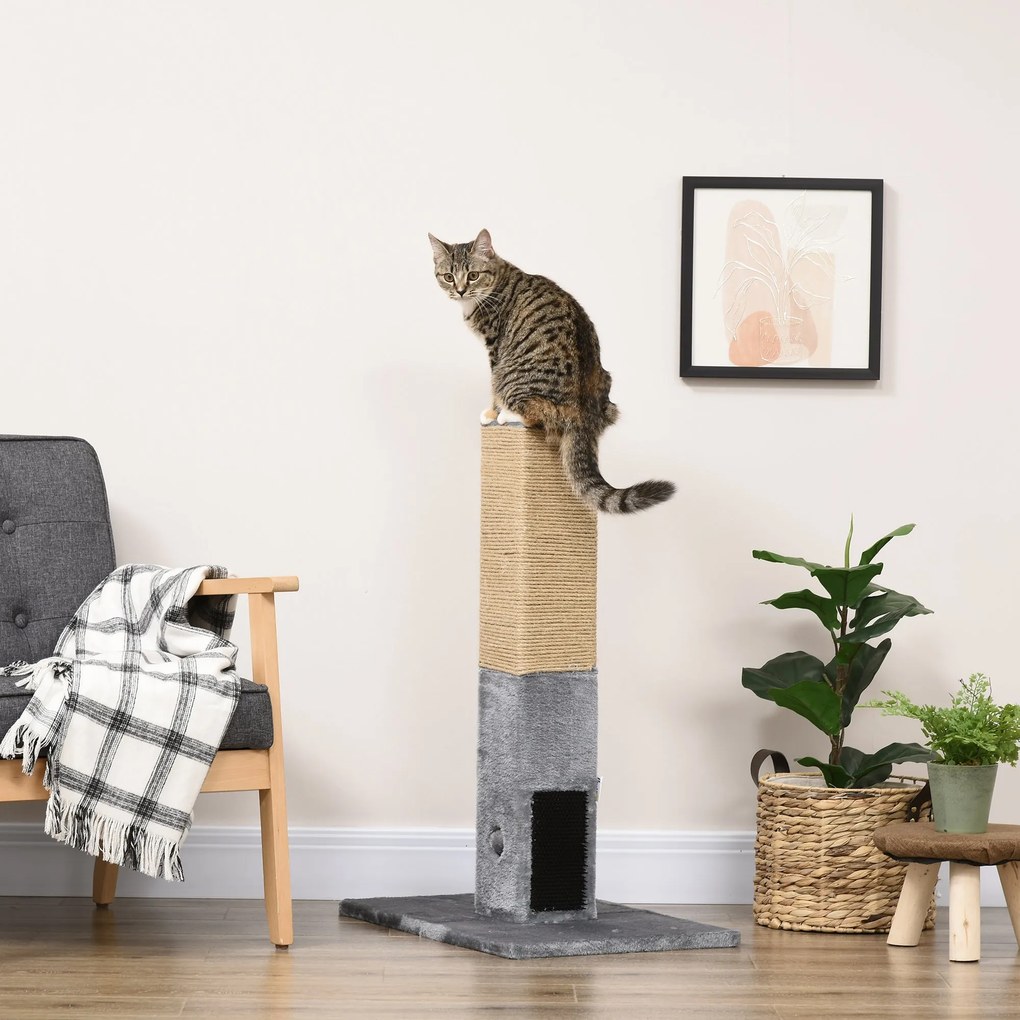 PawHut 79 cm Kočičí Škrabadlo se Závěsným Míčkem a Jutovým Sloupem 59.5x39x79 cm Šedé