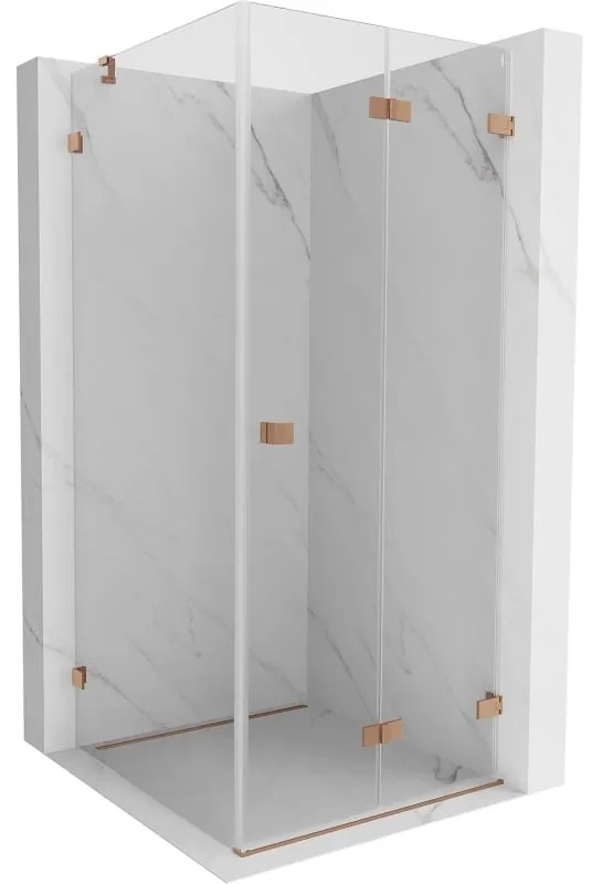 Mexen Lunar-F, skopný sprchový kout pravý 80 x 80 cm, 8mm čiré sklo, profil měděná matná, 836-080-080-65-00-P