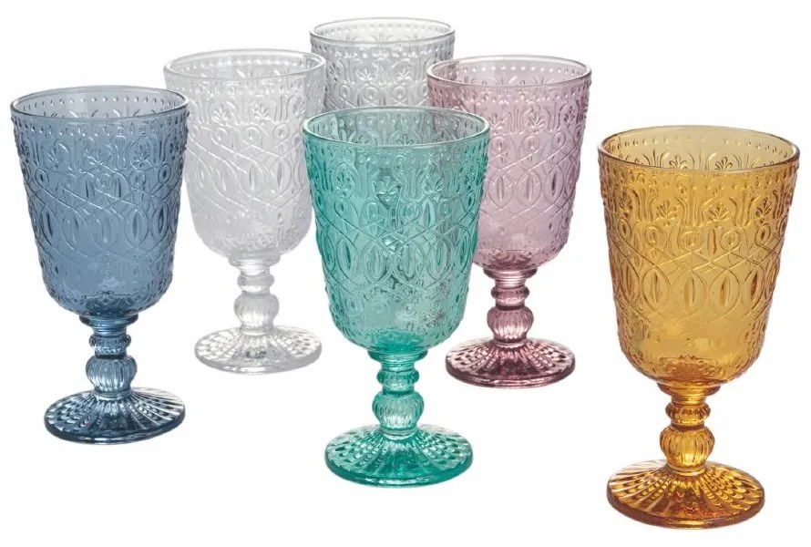 VILLA D’ESTE HOME TIVOLI Set designových sklenic na víno Classic Nouveau 6 kusů, barevný, reliéf, 310 ml