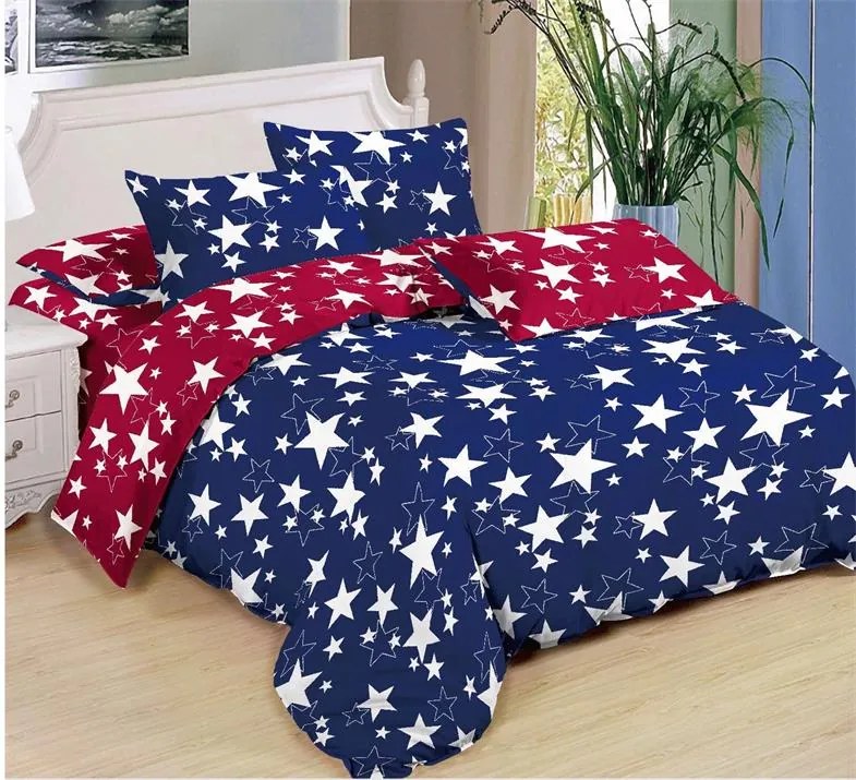 Bavlissimo 7-dílné povlečení hvězdy bavlna/mikrovlákno modrá červená 140x200 na dvě postele