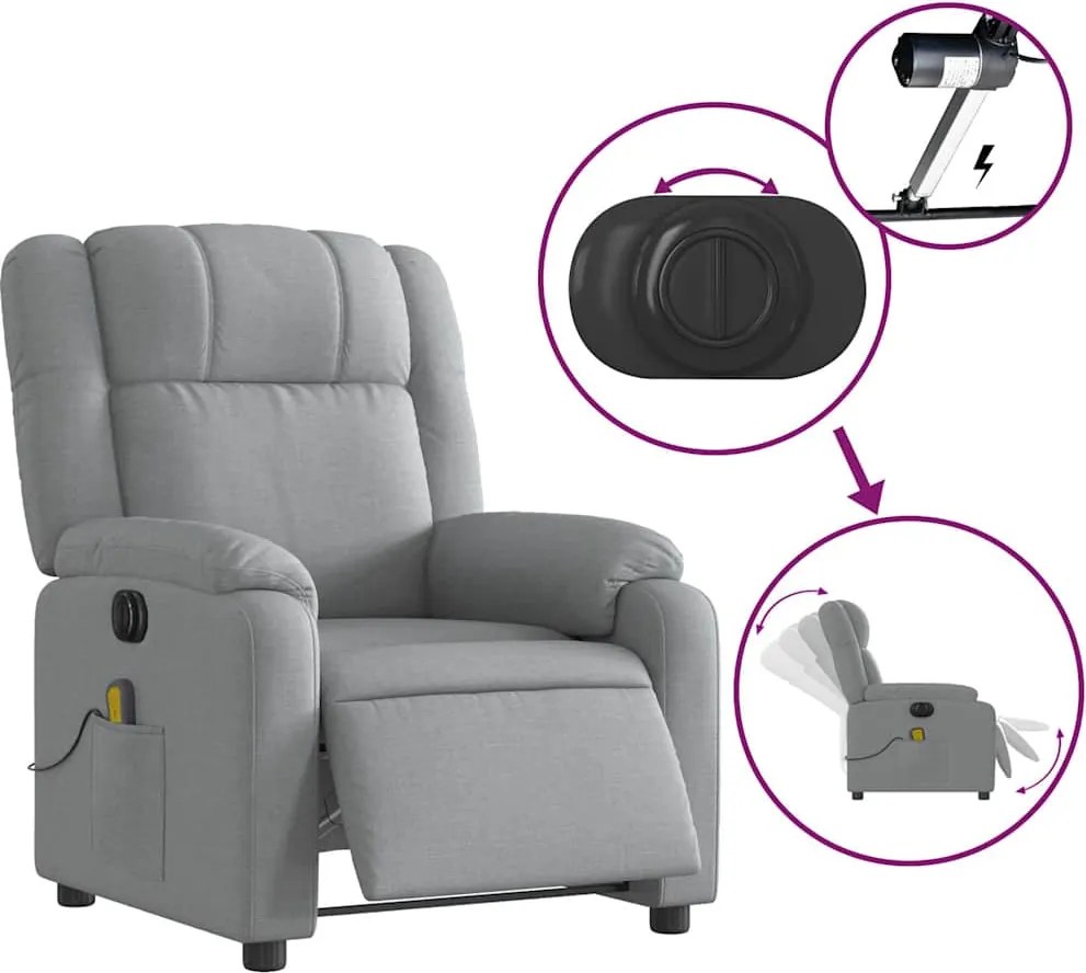 Elektrické masážní polohovací křeslo světle šedé textil 3205190