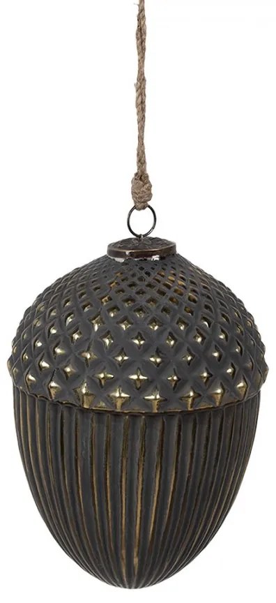 Černozlatá skleněná vánoční ozdoba ve tvaru žaludu XL - Ø 18*27 cm