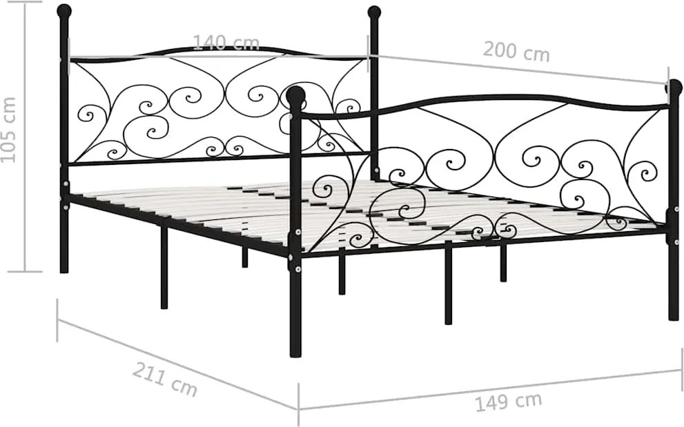 Rám postele s laťkovým roštem černý kov 140 x 200 cm 284457