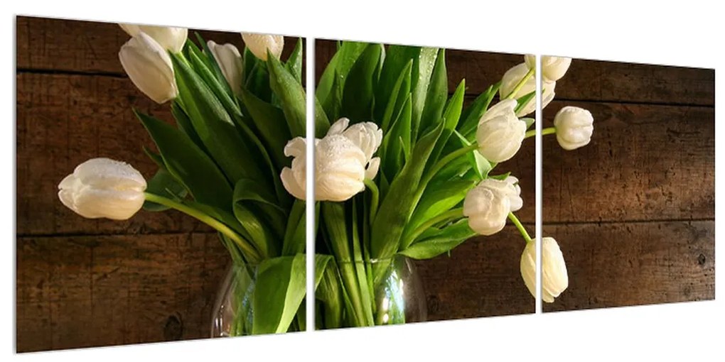 Obraz tulipánů ve váze (120x40 cm)