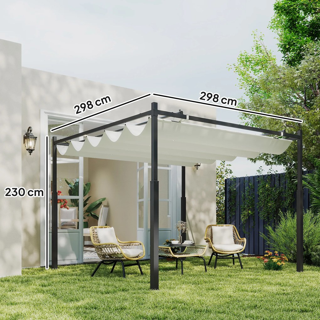 Outsunny pergola cca 3x3m, kovová střecha na terasu, zahradní pavilon s nastavitelnou střechou, volně stojící, UV ochrana 30+, na terasu a zahradu, k…