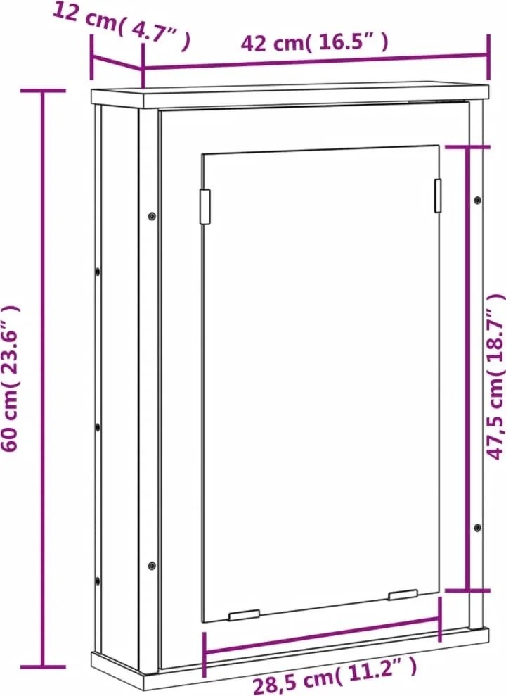 vidaXL Koupelnová skříňka se zrcadlem 42x12x60 cm kompozit [842433] Barva: hnědý dub