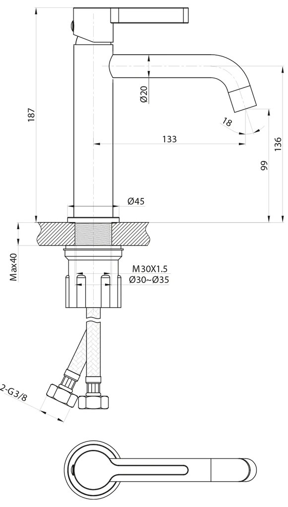 Sapho Sapho, ICONIC stojánková umyvadlová baterie bez výpusti, černá mat, AF002B