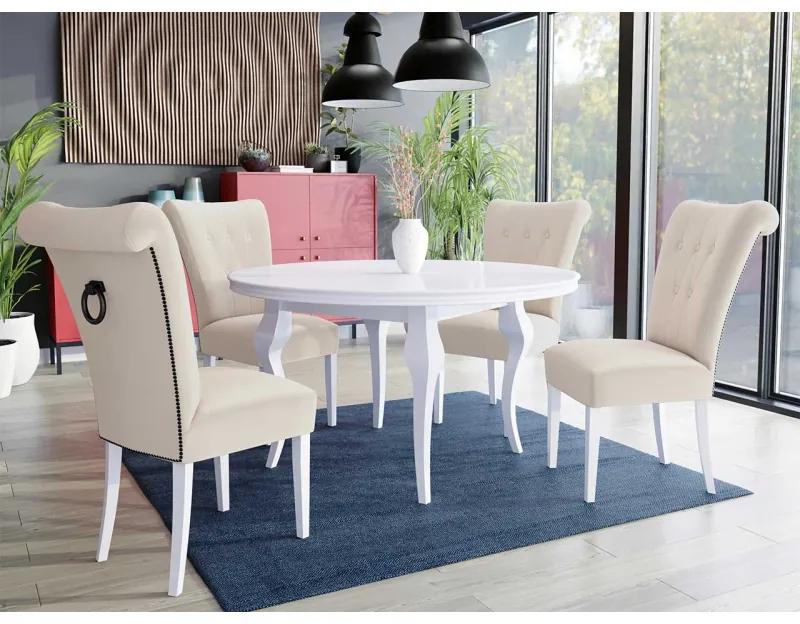 Stůl Julia FI 120 se 4 židlemi ST65 s klepadlem 10, Klepadlo: chrom, Barva křesla: bíla, Barva stolu: bíly lesk, Potah: Magic Velvet 2225