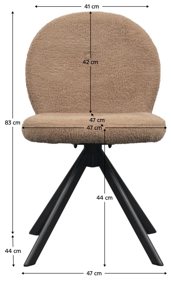 Jídelní otočná židle OROA - látka Bouclé, světle hnědá / černá